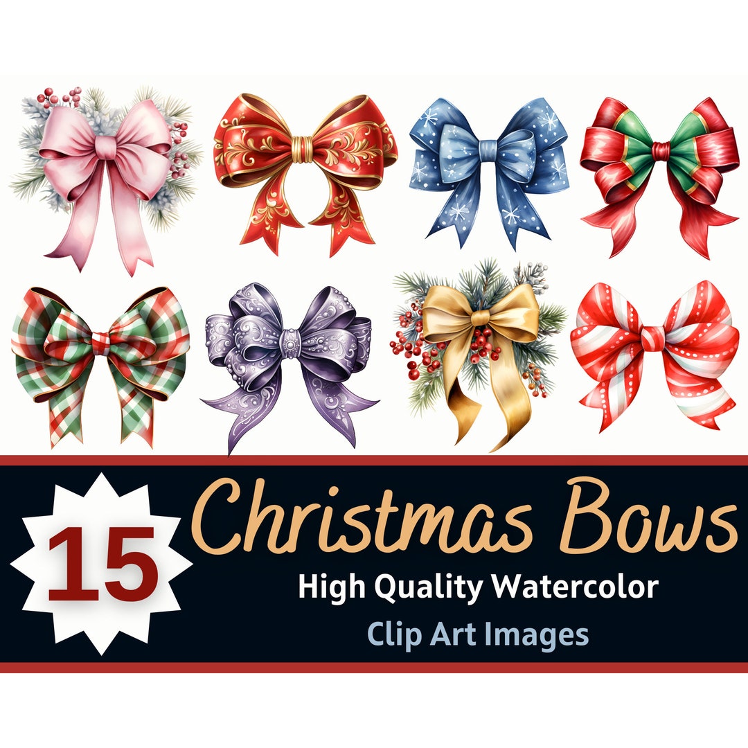 Christmas Bow Clipart PNG Watercolor Bundle Christmas Ribbon - Etsy