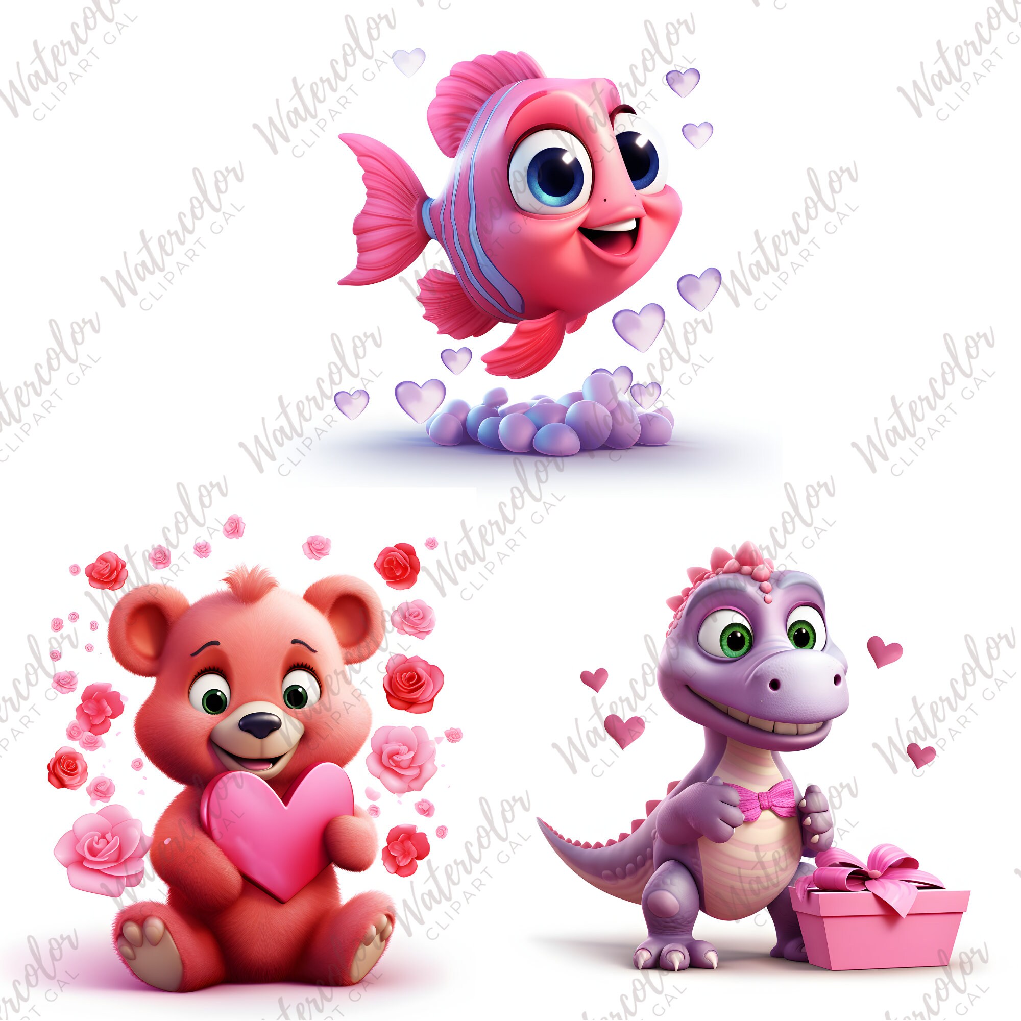 Valentines Day Animals Clipart Watercolor Bundle Valentine's Day ...