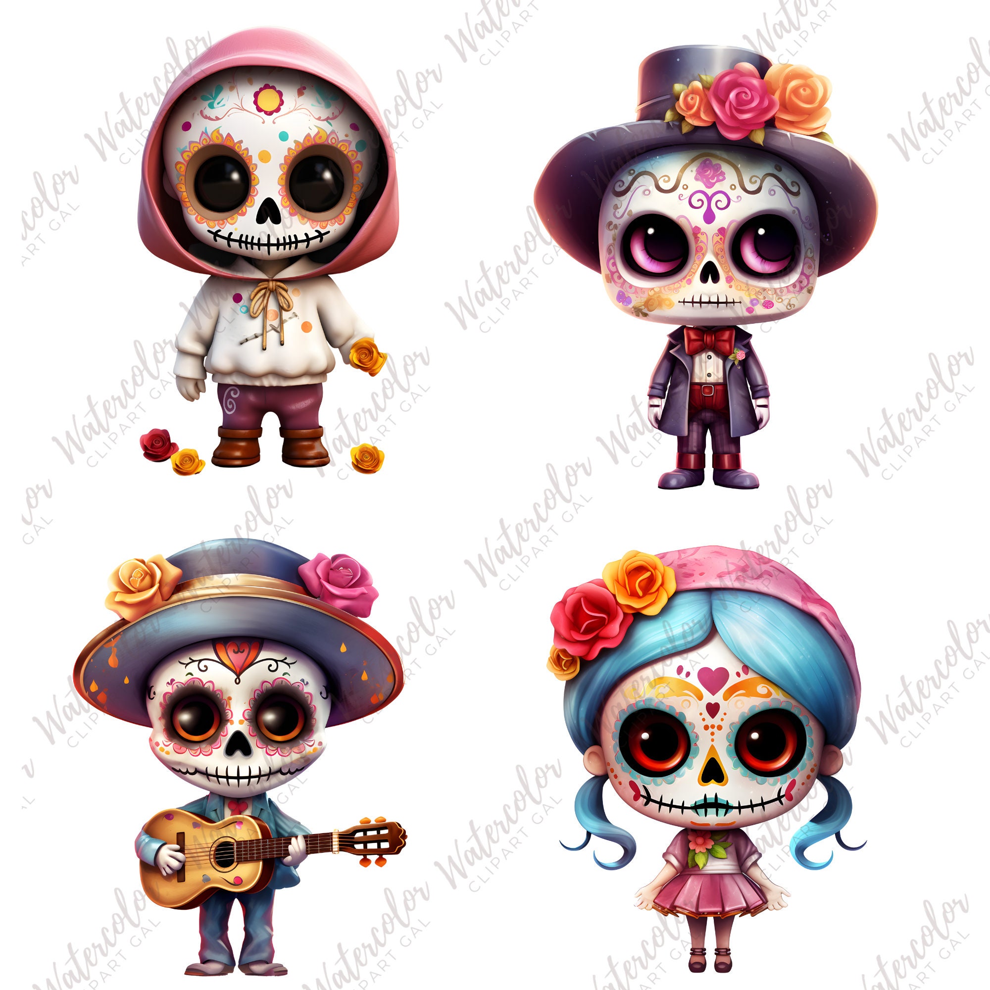 Dia De Los Muertos Candy Skull Clipart Watercolor Bundle - Etsy