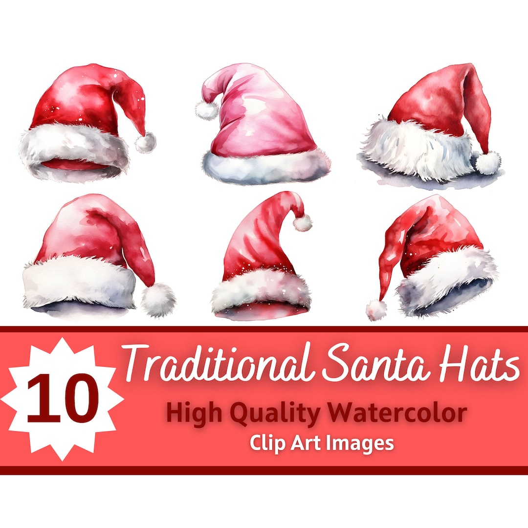 Watercolor Santa Hats Clipart PNG Bundle - Christmas Card Clipart ...