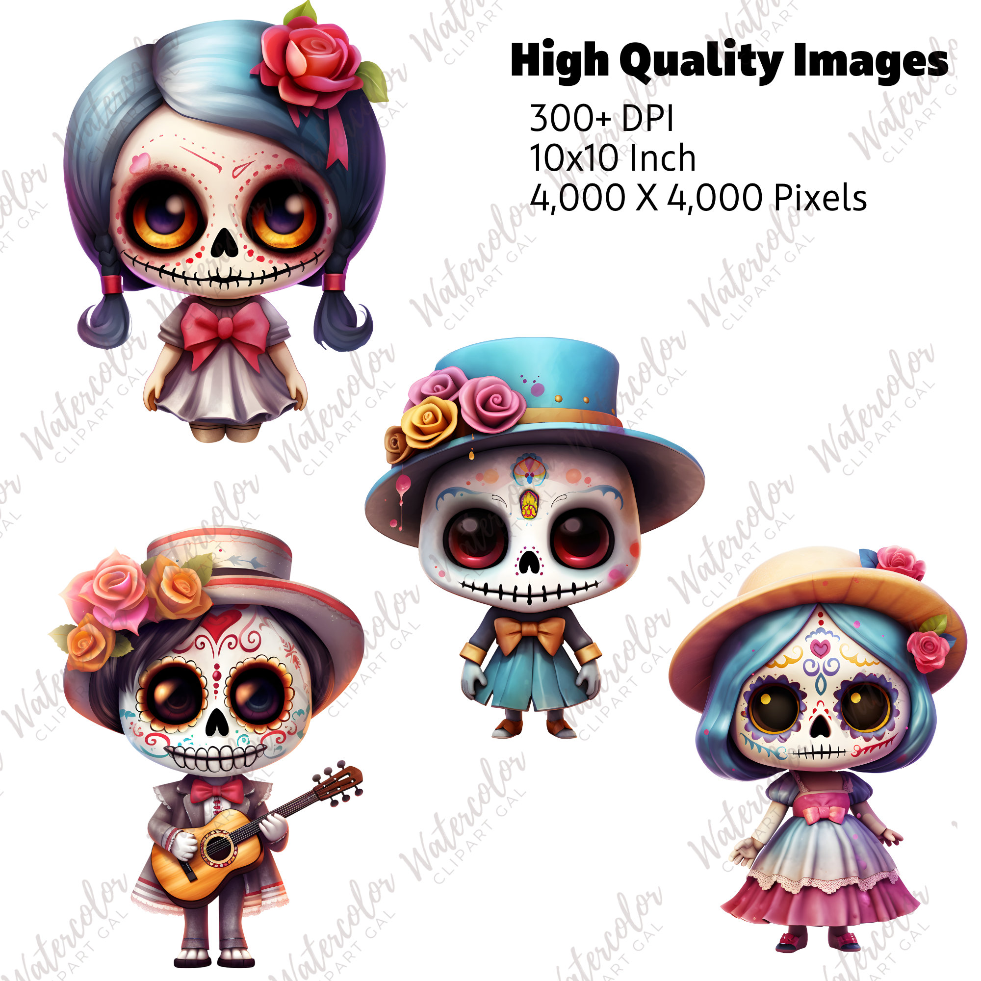 Dia De Los Muertos Candy Skull Clipart Watercolor Bundle - Etsy