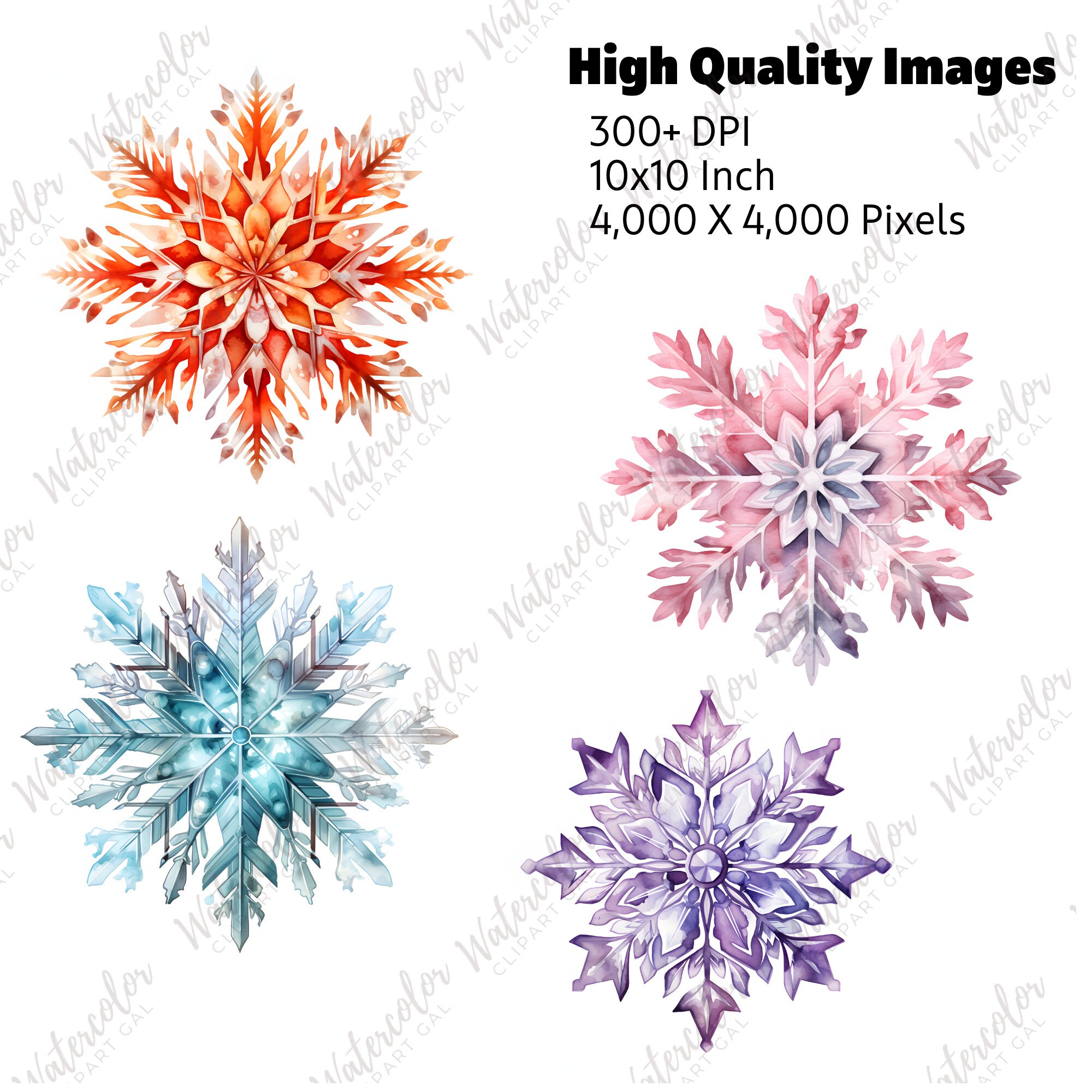 Christmas Snowflake Clipart PNG Watercolor Bundle Holiday Planner Junk ...