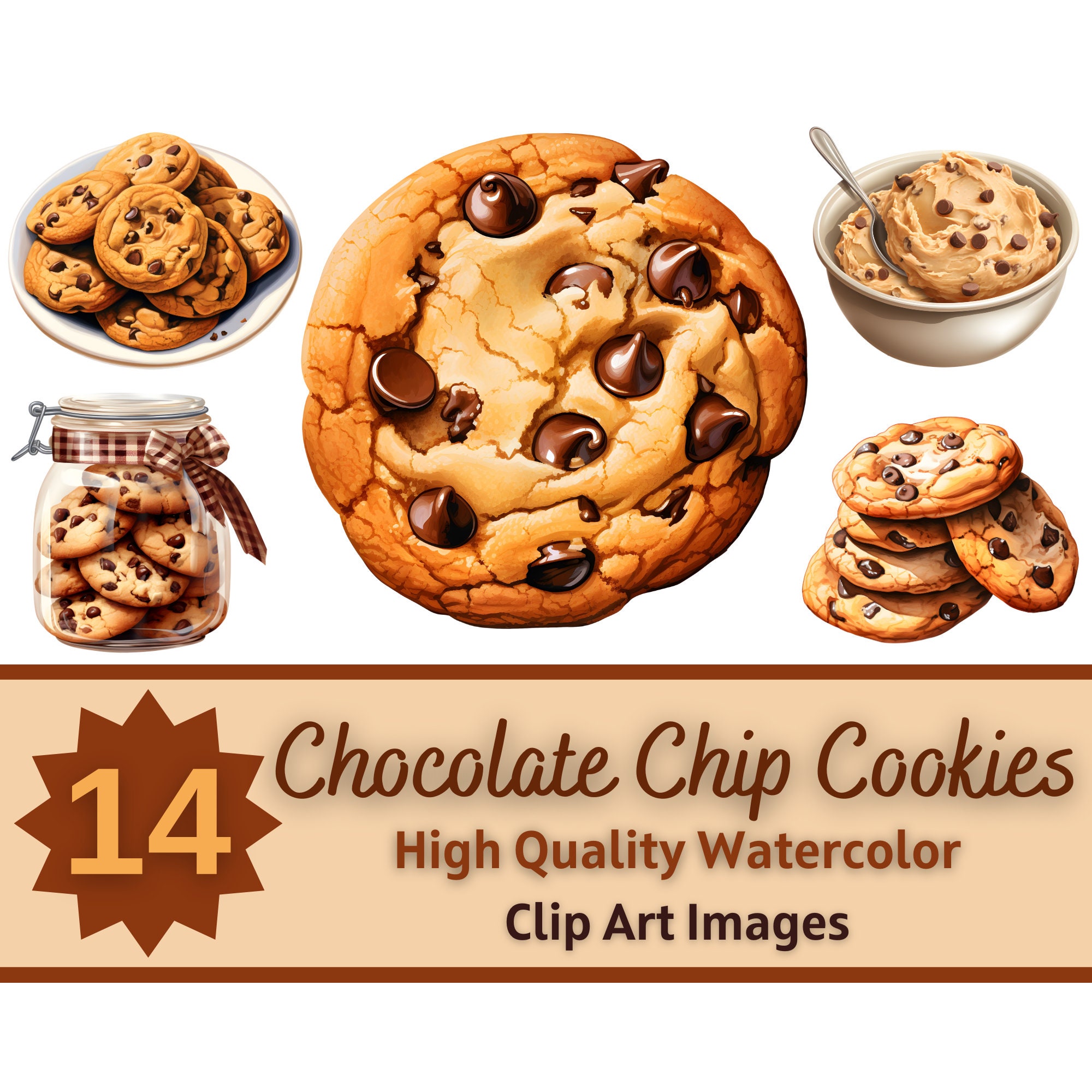 Chocolate Chip Cookie Clipart Watercolor Bundle Dessert Clipart ...