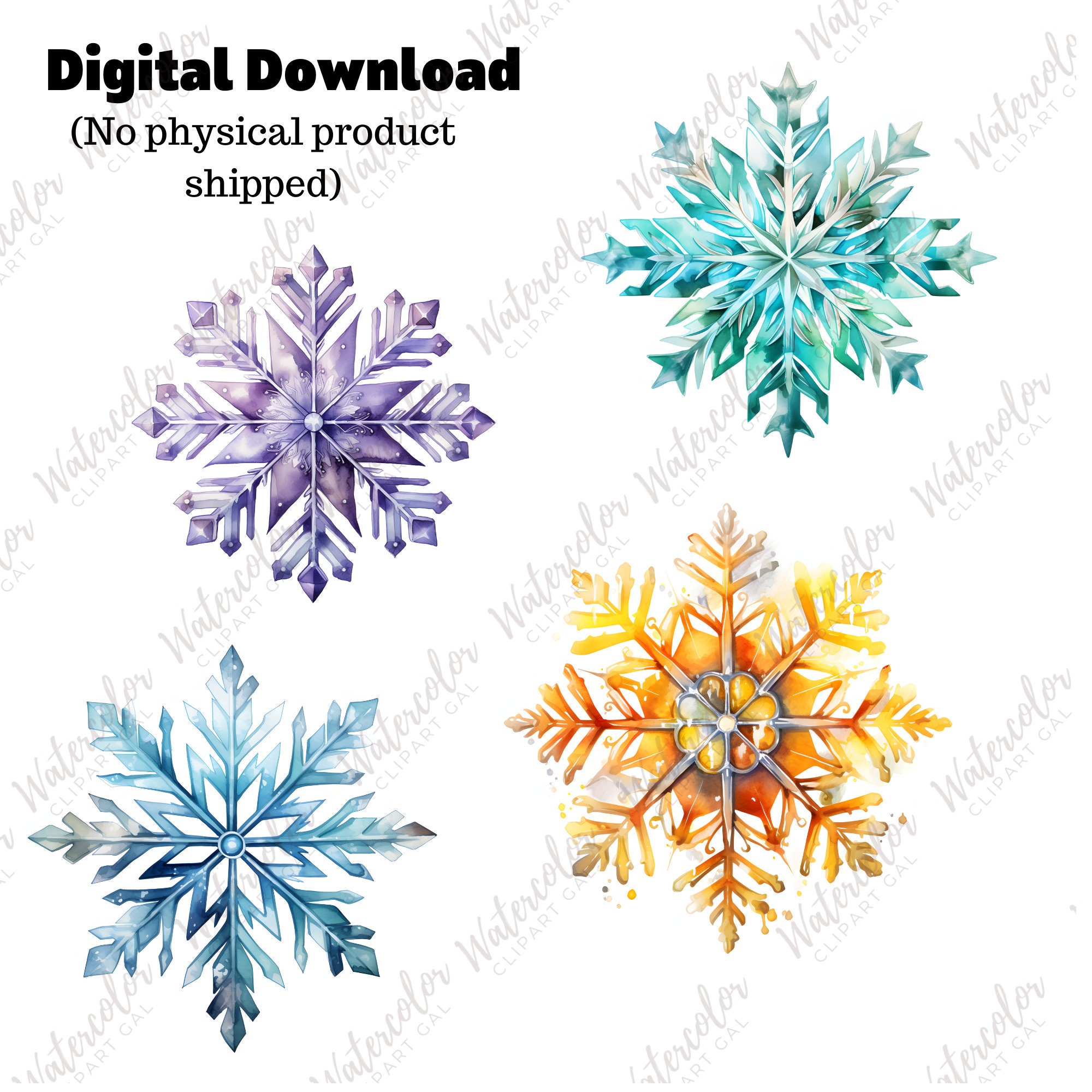 Christmas Snowflake Clipart PNG Watercolor Bundle Holiday Planner Junk ...