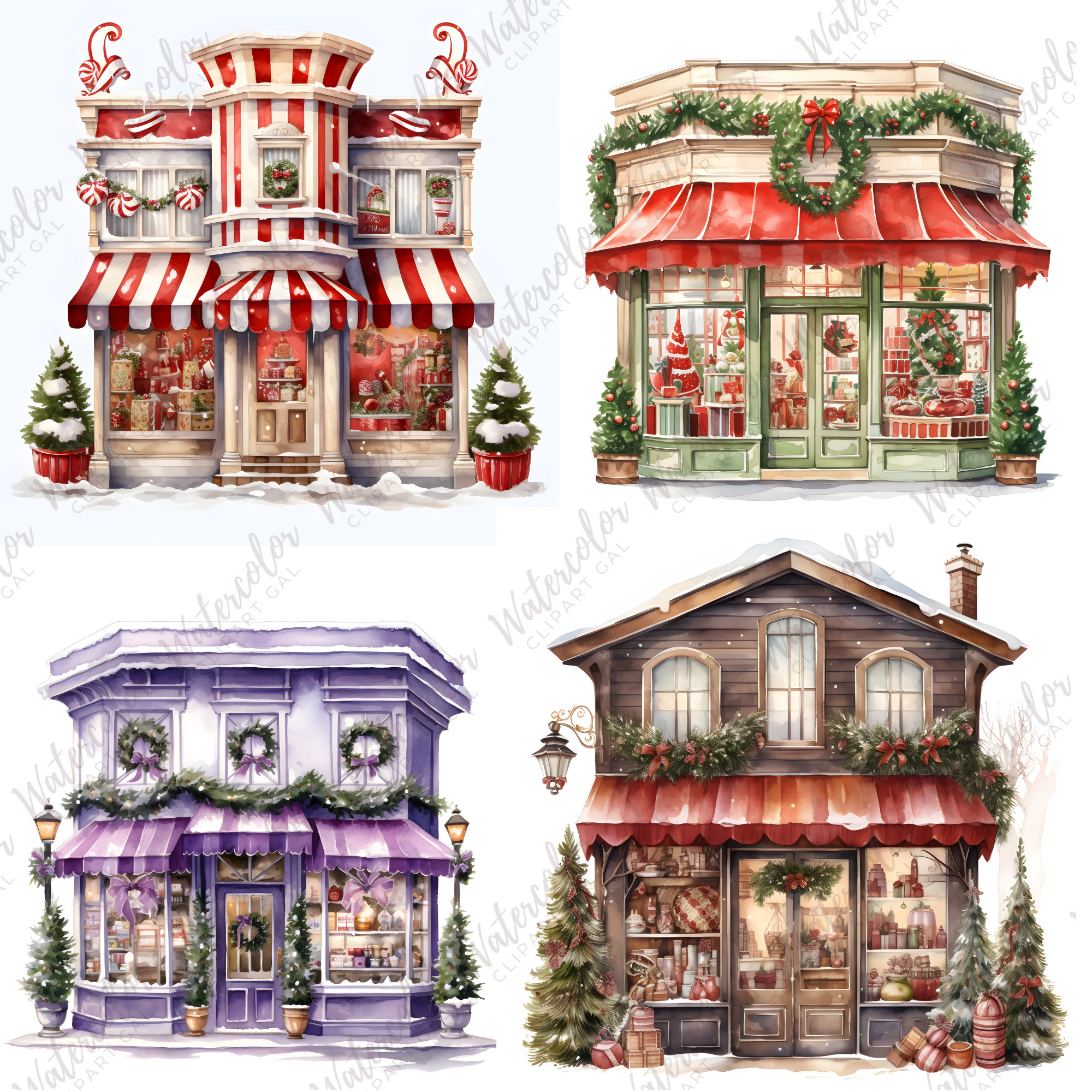 Christmas Shop Clipart PNG Watercolor Bundle Cozy Christmas - Etsy