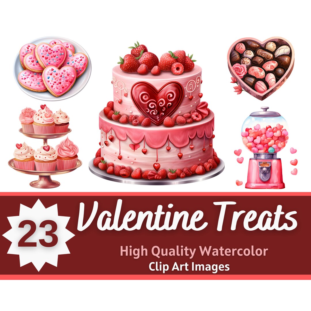 Valentines Day Treat Clipart Watercolor Bundle | Romantic Clipart ...