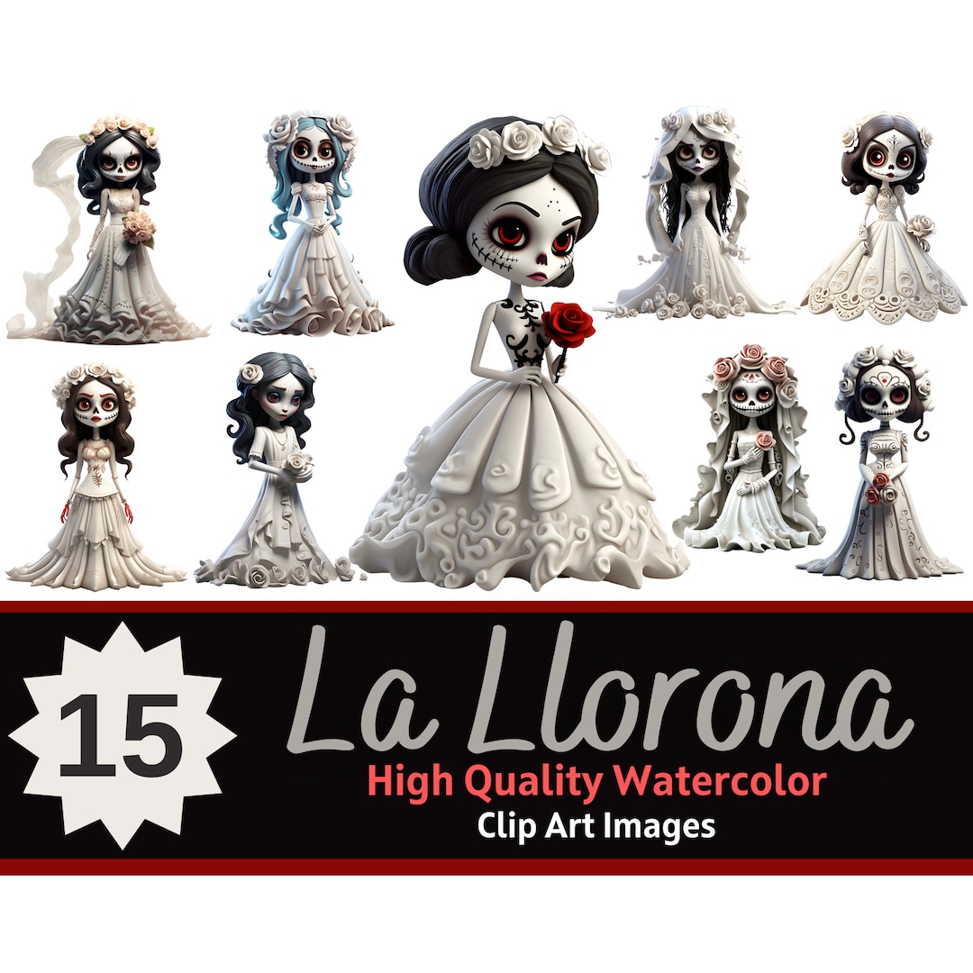 Day of the Dead La Llorona PNG Watercolor Bundle | Kawaii Skull Mexican ...