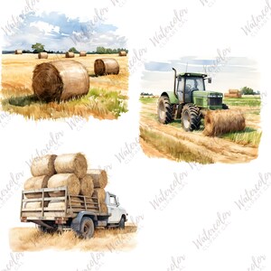 Hay Bale PNG Watercolor Bundle | Vintage Farm PNG | Rustic Farm Art ...