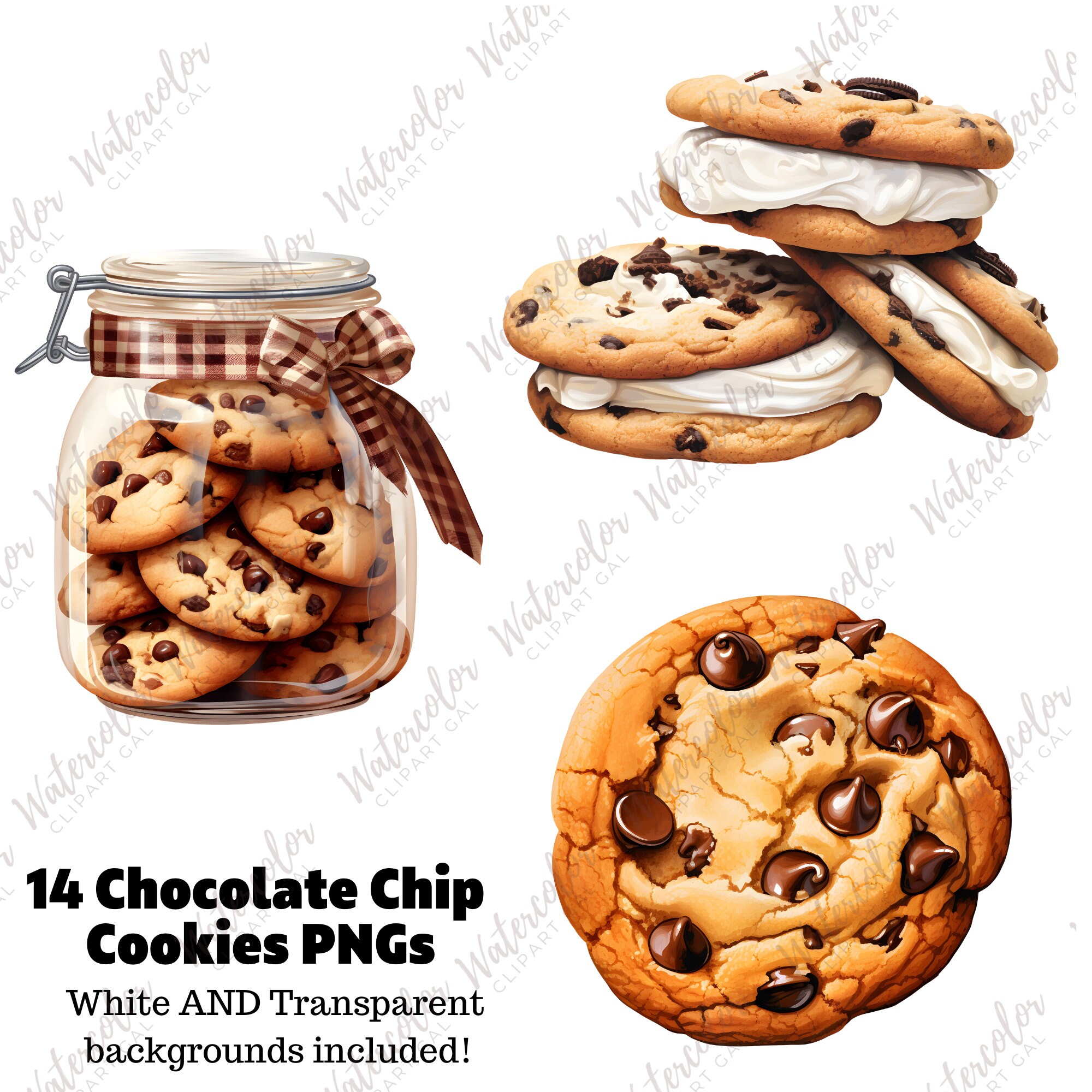 Chocolate Chip Cookie Clipart Watercolor Bundle Dessert Clipart ...
