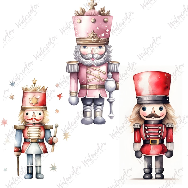 Watercolor Nutcracker Clipart PNG Bundle Christmas Card Clipart Cute ...