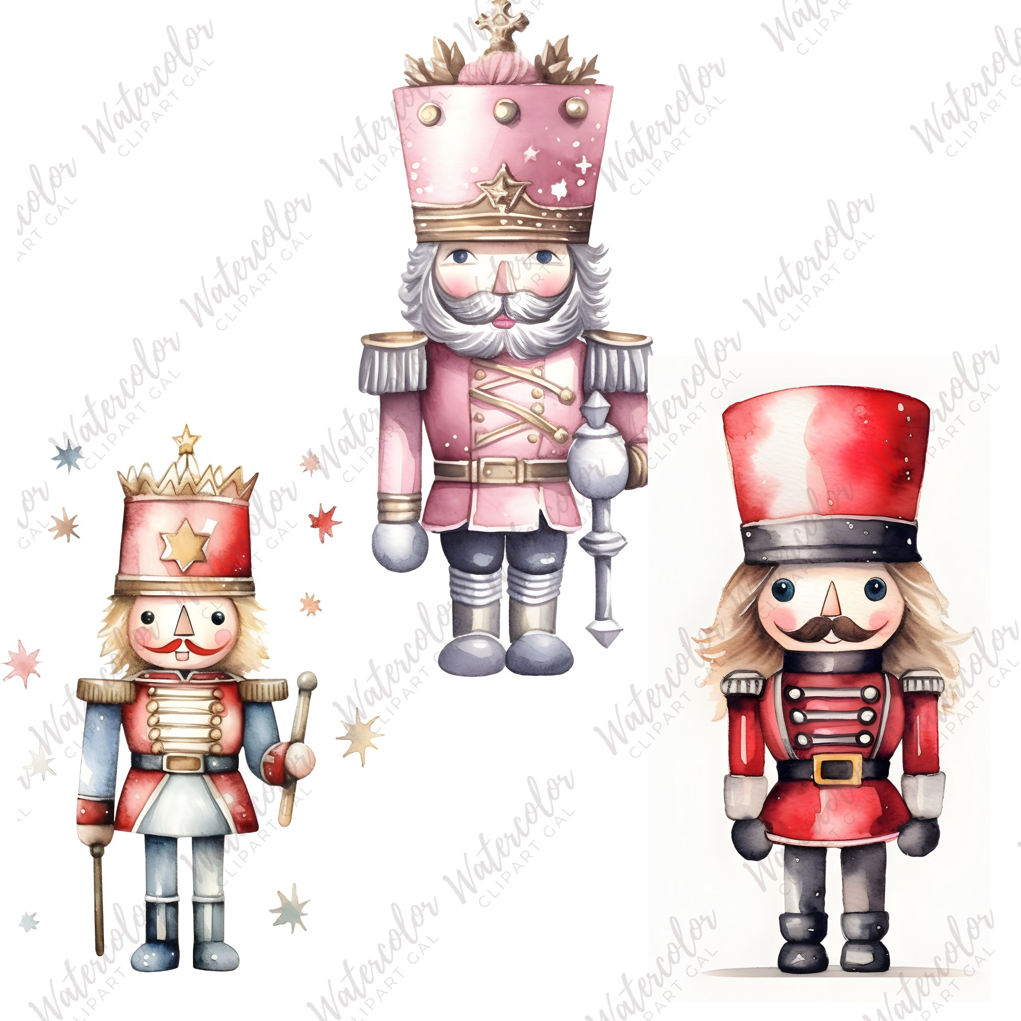 Watercolor Nutcracker Clipart PNG Bundle Christmas Card Clipart Cute ...
