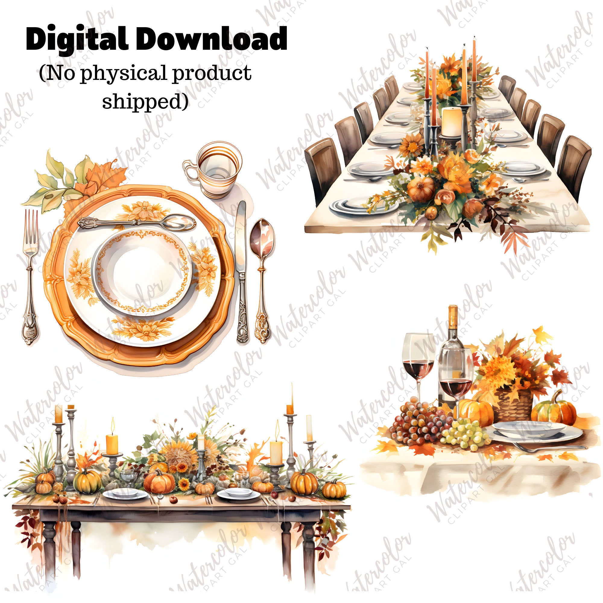 Thanksgiving Dinner Clipart Watercolor Bundle Fall Thanksgiving PNG ...