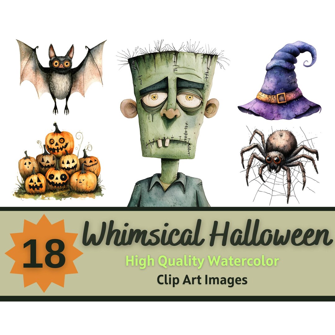 Whimsical Halloween PNG Watercolor Bundle | Quirky Halloween Clipart ...