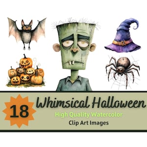 Whimsical Halloween PNG Watercolor Bundle | Quirky Halloween Clipart ...