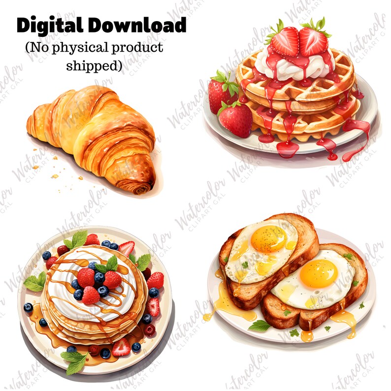 Breakfast Foods Clipart Watercolor Bundle Breakfast PNG Food Clipart ...