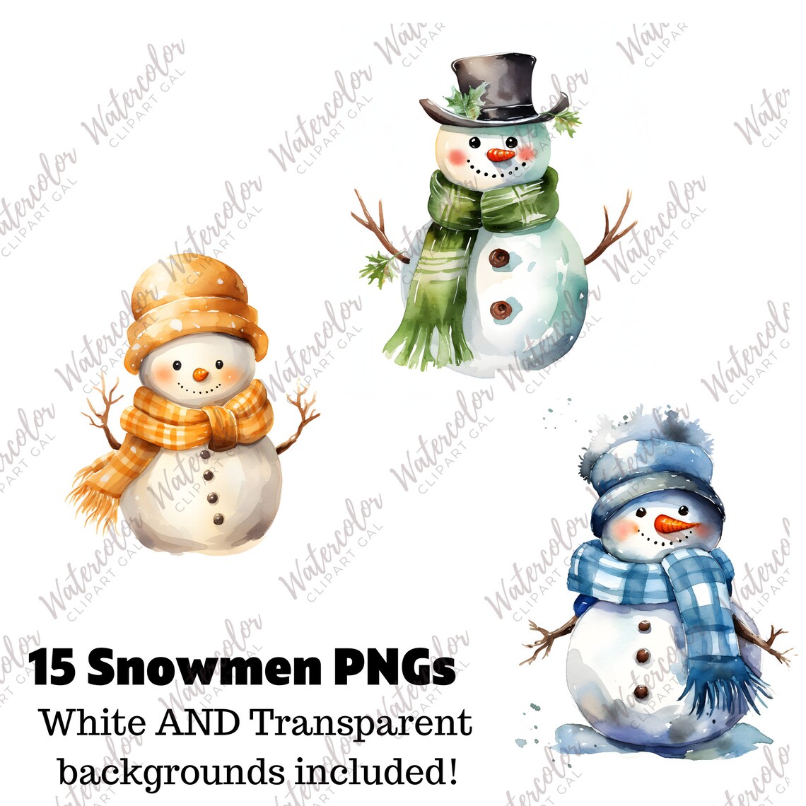 Christmas Snowman PNG Watercolor Bundle | Winter Snowman Junk Journal ...