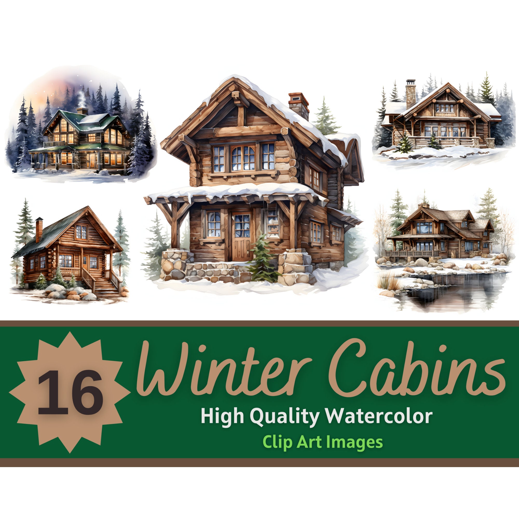 Cozy Winter Log Cabin Clipart Watercolor PNG Rustic Winter Cabin PNG ...