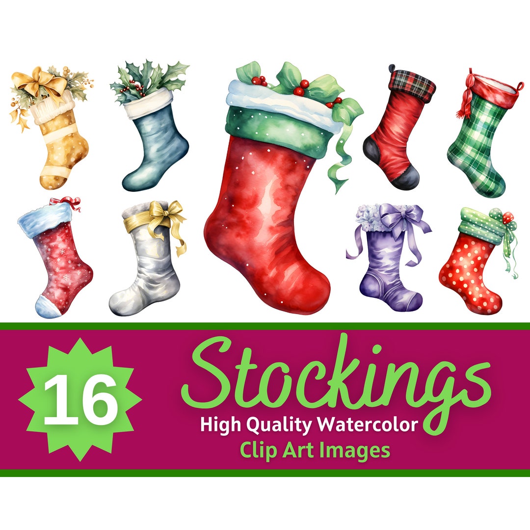 Christmas Stockings Clipart PNG Watercolor Bundle | Stocking PNG ...