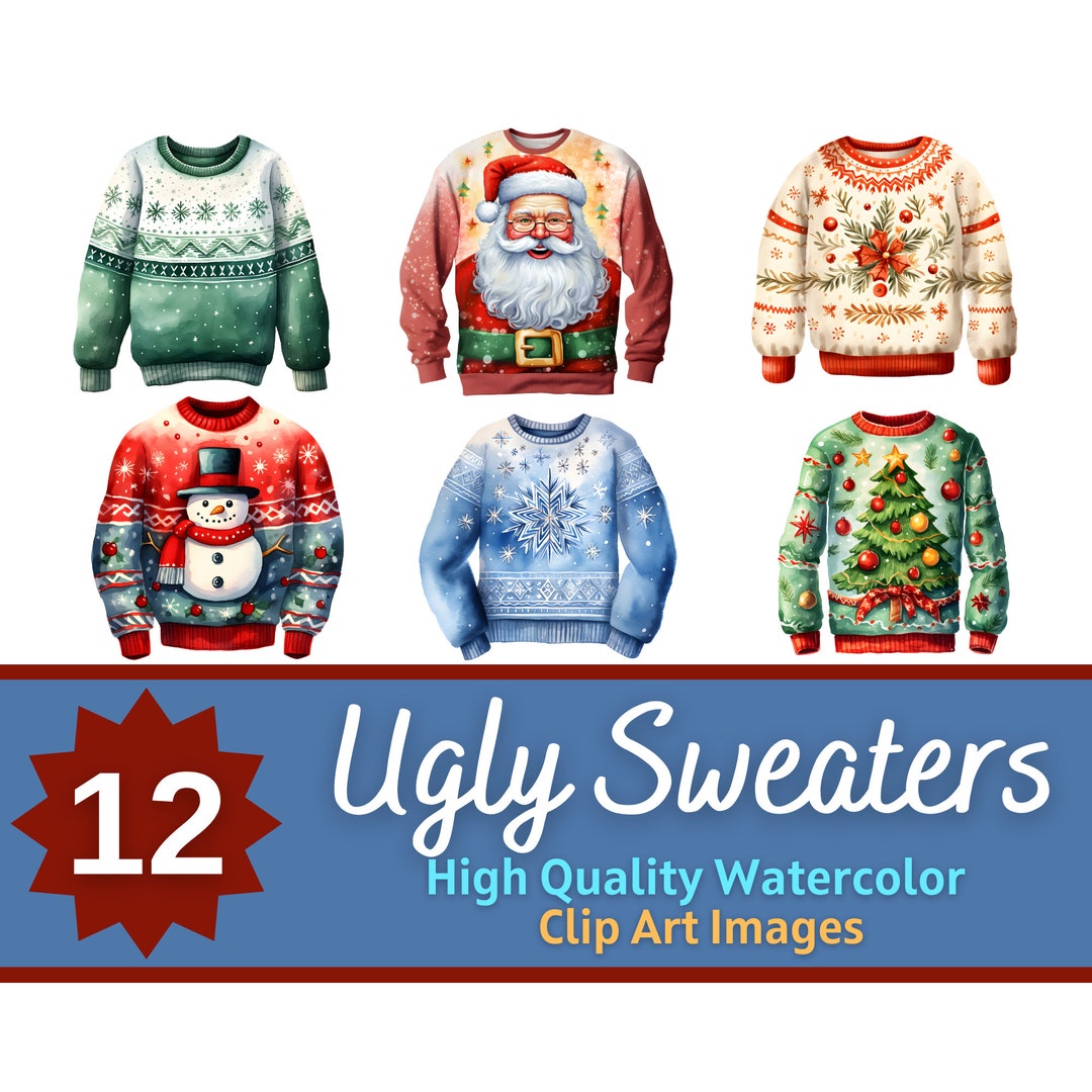 Ugly Sweater PNG Watercolor Christmas Bundle | Christmas Sweater Party ...