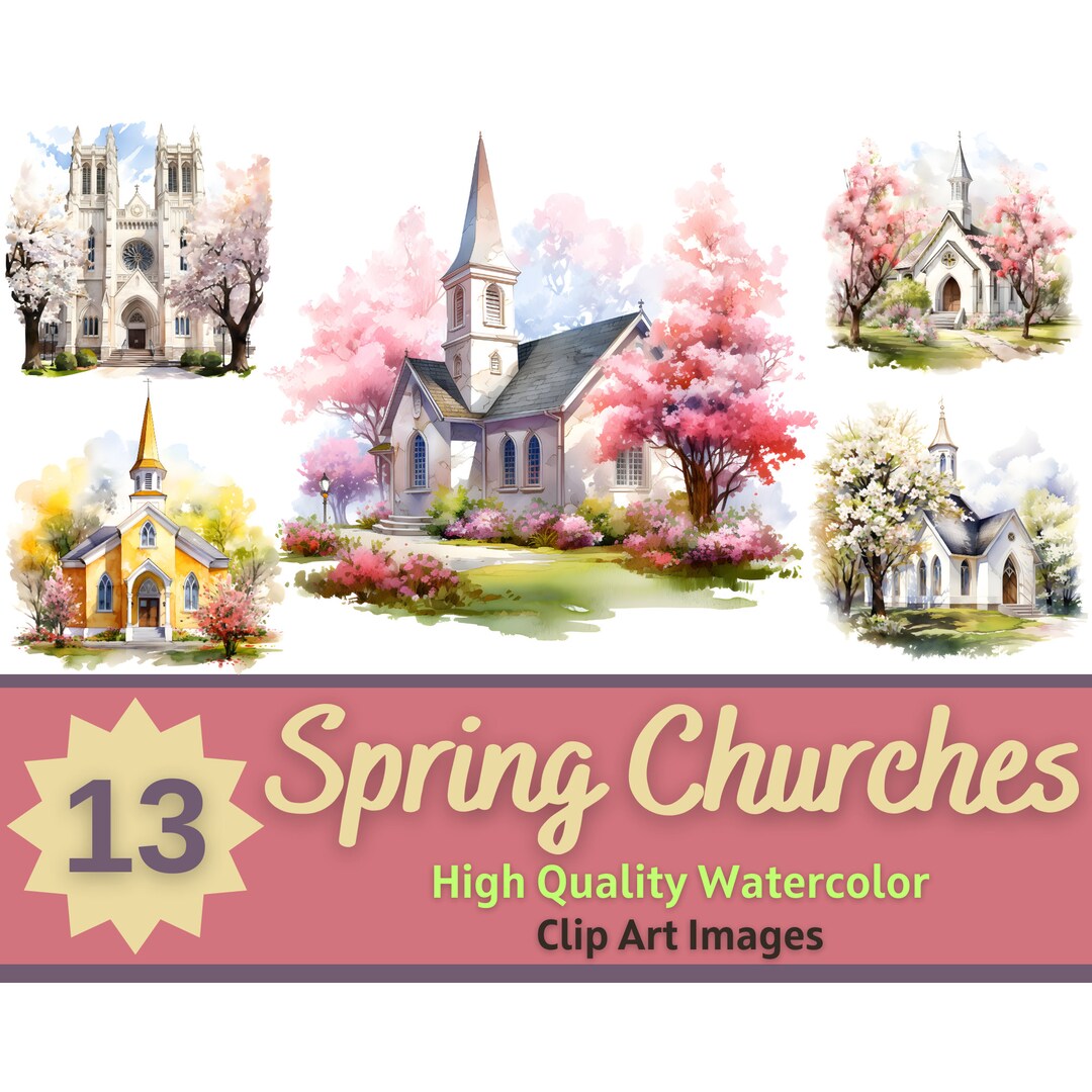Spring Church Clipart PNG Watercolor Bundle | Christian Clipart ...