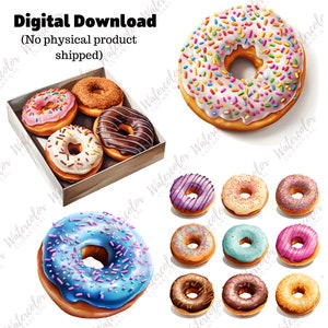 Donut Clipart Watercolor Bundle | Dessert Clipart | Donut Party Decor ...
