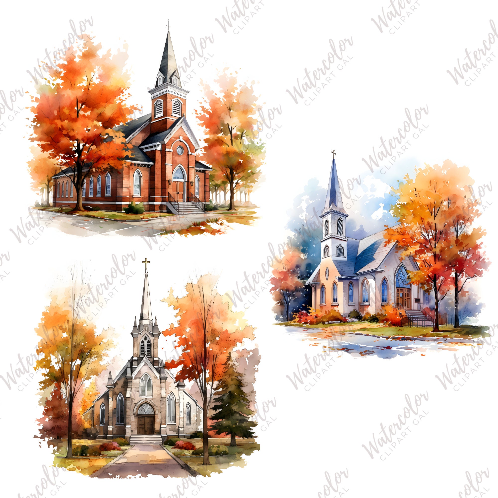 Autumn Fall Church PNG Watercolor Bundle Christian Clipart - Etsy