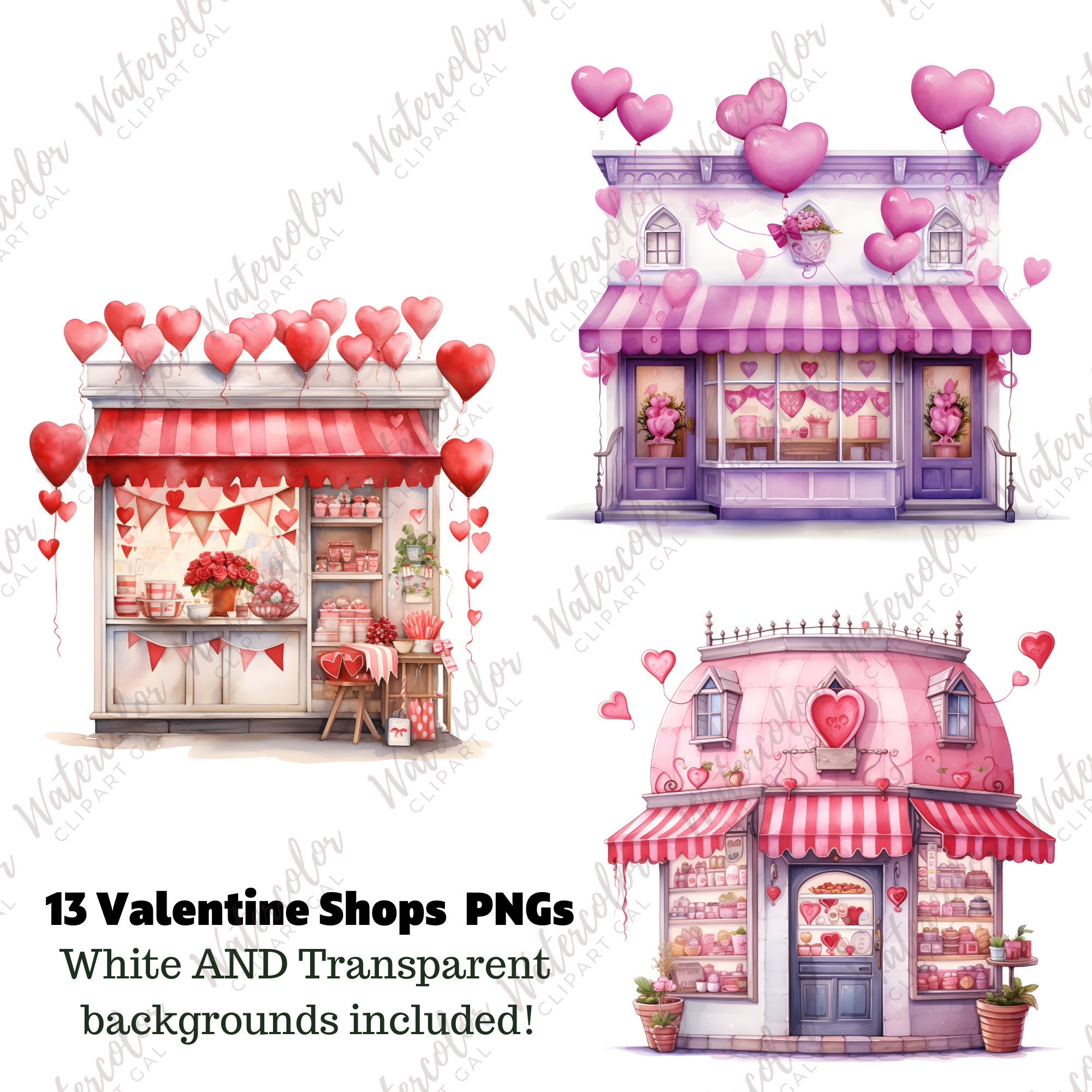 Valentines Day Shop PNG Watercolor Bundle Valentines Day Clipart Candy ...