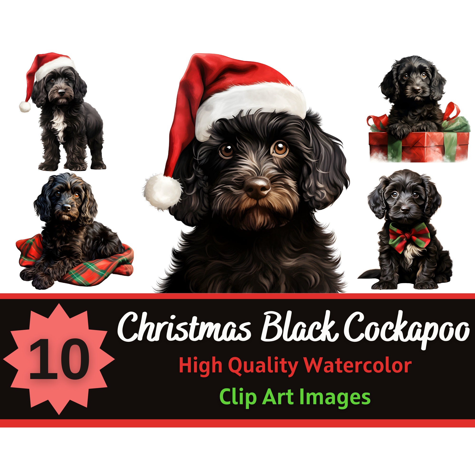 Christmas Black Cockapoo Clipart Watercolor Bundle Dog Portrait ...