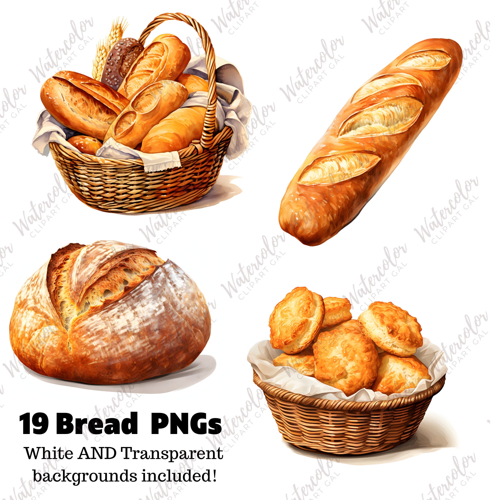 Bread Clipart Watercolor Bundle Food Clipart Bread PNG Bread Basket ...