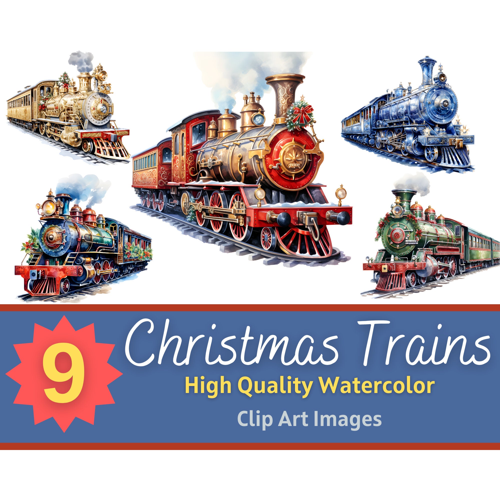 Christmas Train PNG Watercolor Bundle | Christmas Vintage Train ...