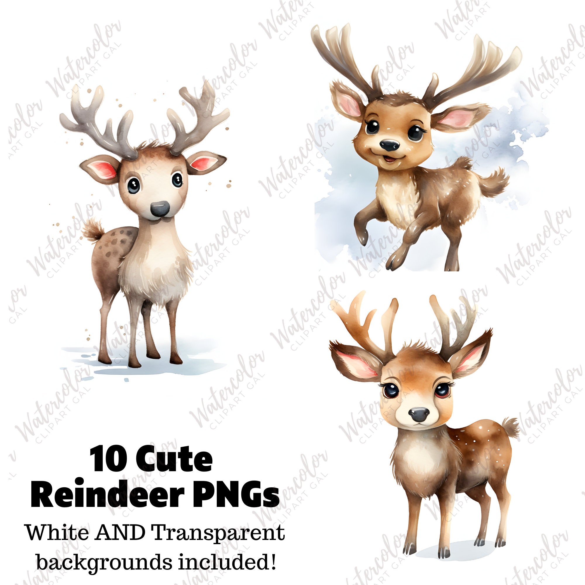 Santa's Reindeer Clipart PNG Watercolor Bundle Cute Reindeer Clipart ...
