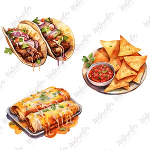 Mexican Food Clipart | Watercolor Food Clipart | Taco Clipart | Mexican ...