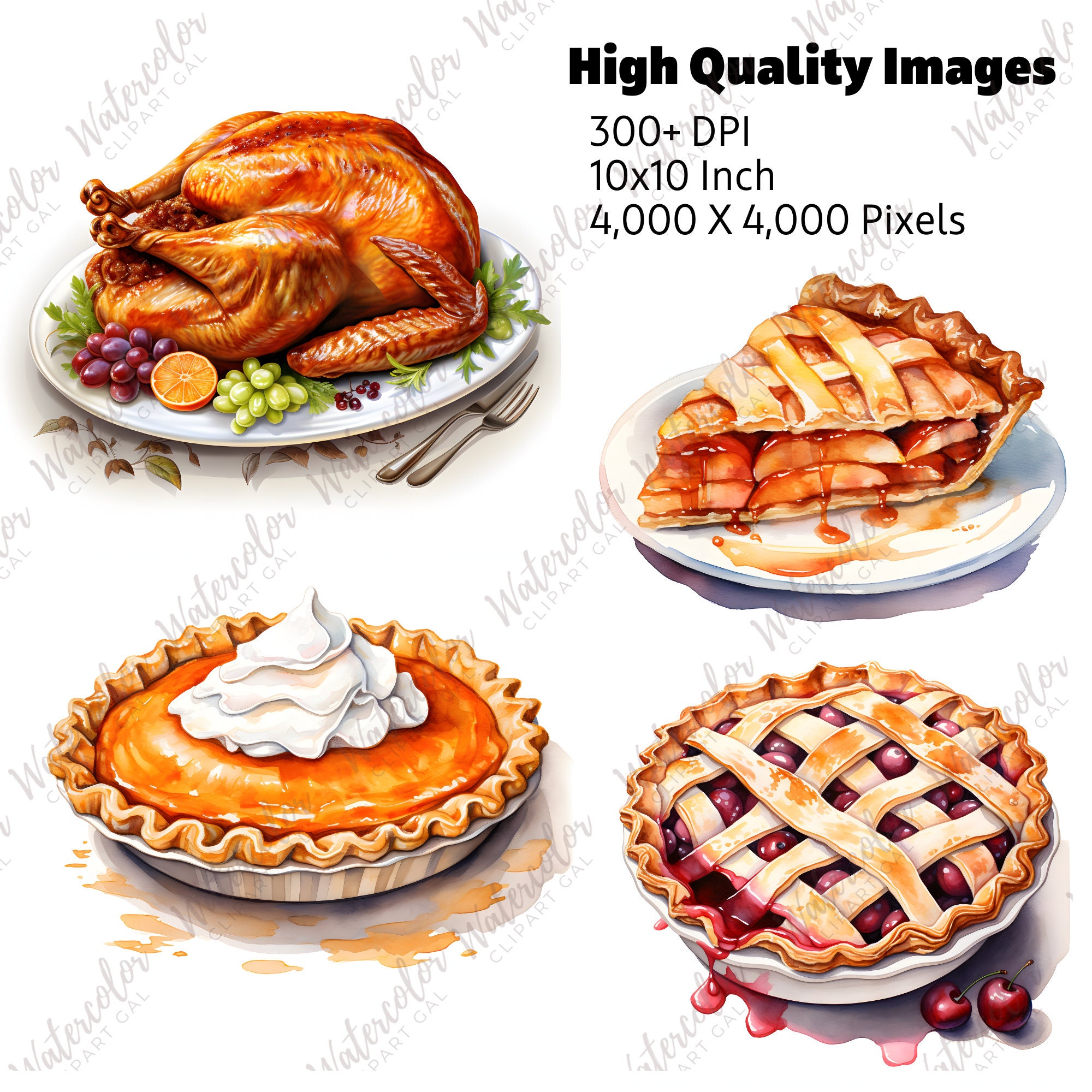 Thanksgiving Dinner Clipart Watercolor Bundle Fall Thanksgiving PNG ...