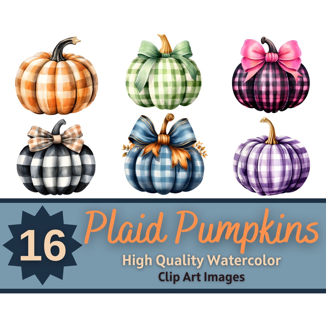 Plaid Pumpkins PNG Clipart Watercolor Bundle | Cottagecore Pumpkins ...