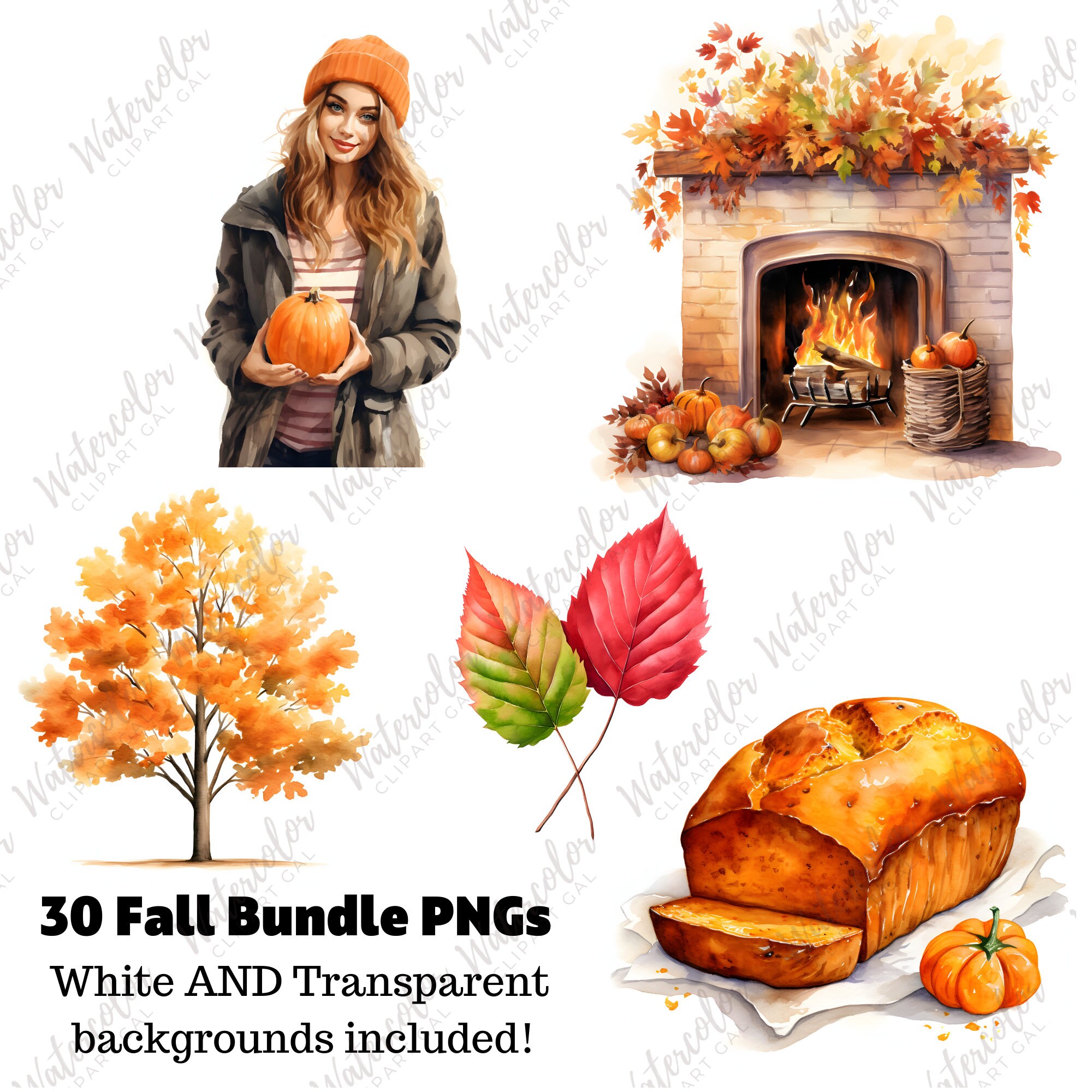 Fall Love II PNG Watercolor Bundle Cozy Autumn Clipart - Etsy