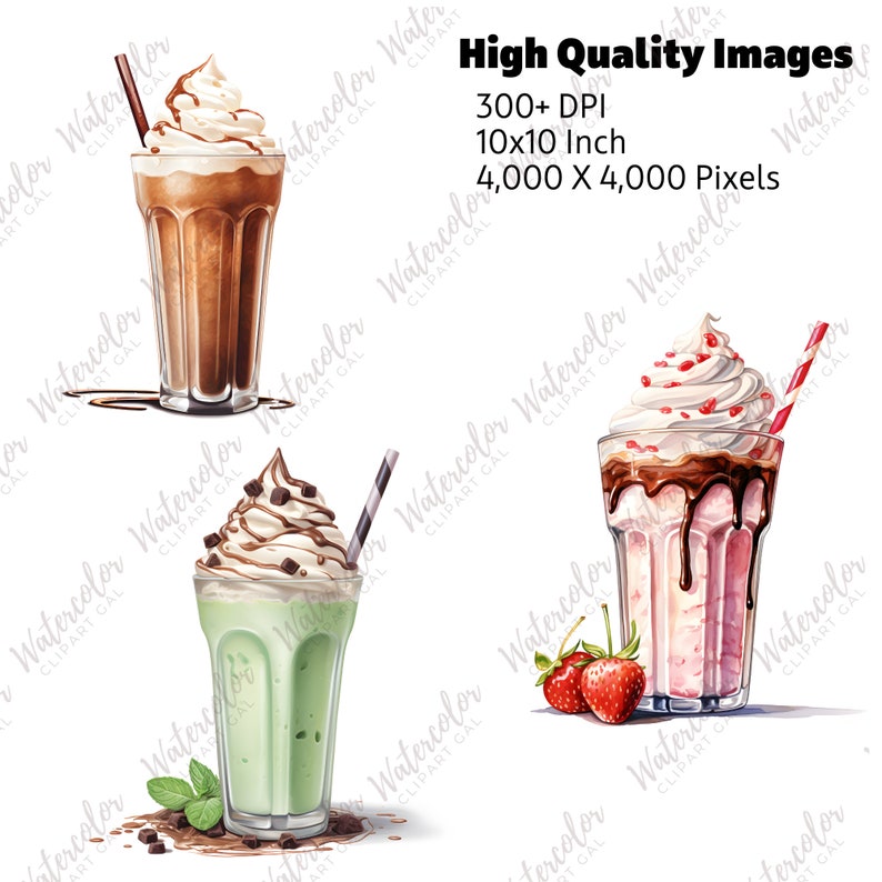 Milkshake Clipart Watercolor Bundle | Ice Cream Clipart | Dessert ...