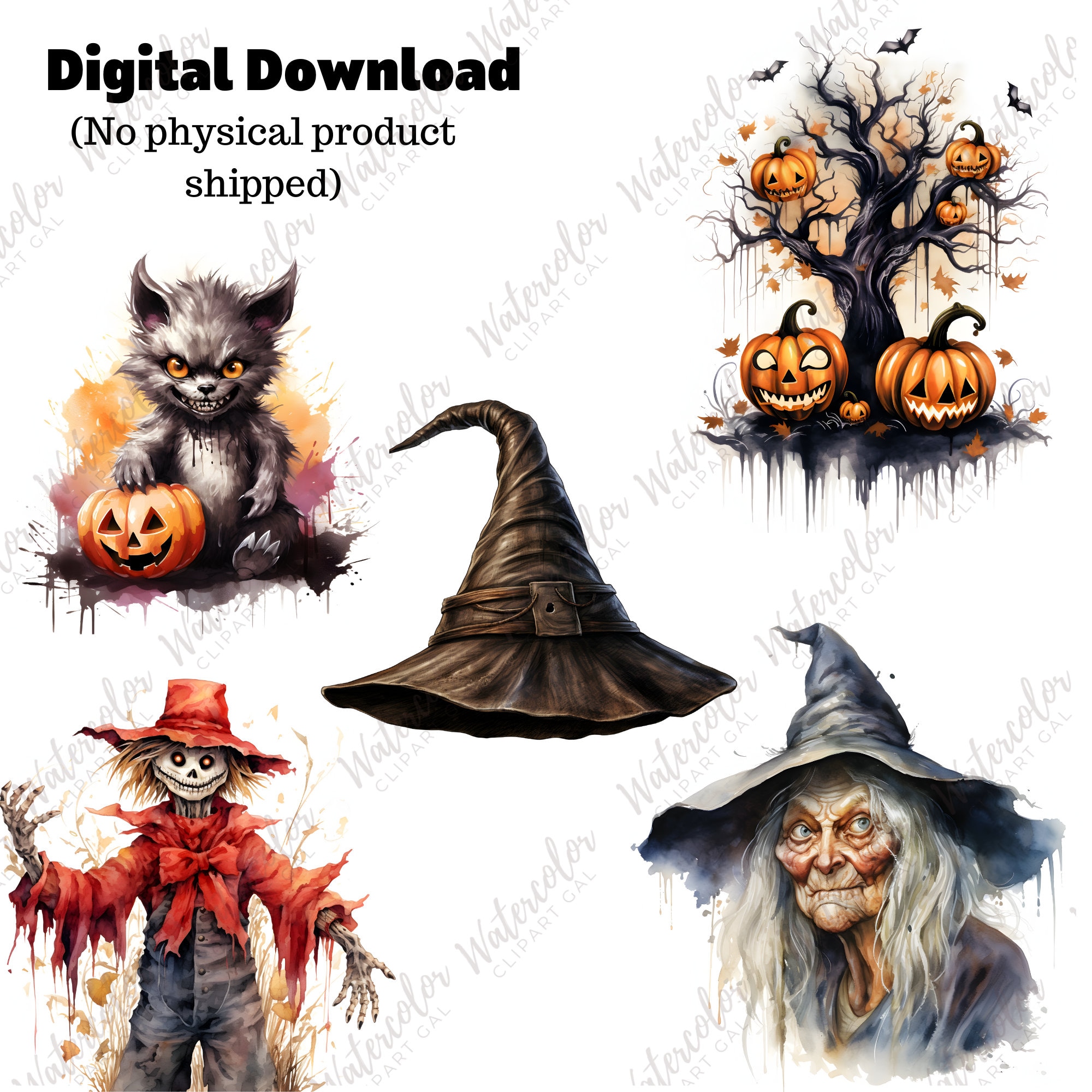 Halloween Clipart PNG Watercolor Bundle Spooky Season - Etsy