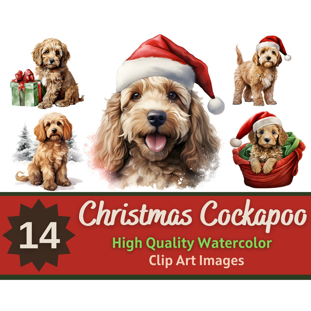 Christmas Cockapoo Clipart Watercolor Bundle | Dog Portrait | Christmas ...