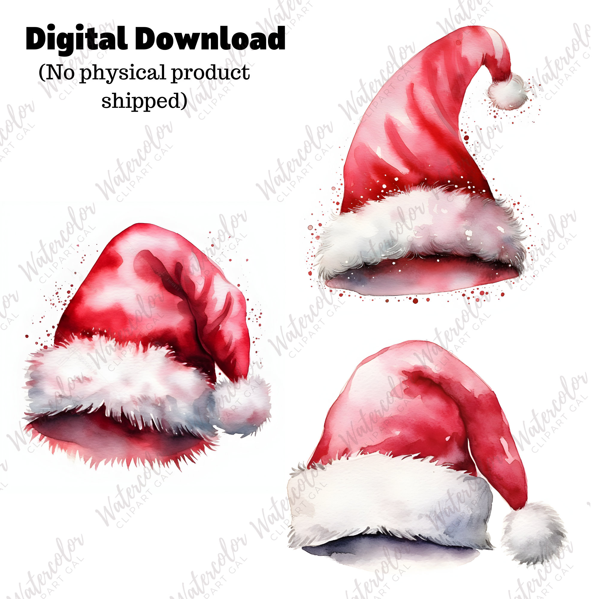 Watercolor Santa Hats Clipart PNG Bundle Christmas Card Clipart Holiday ...