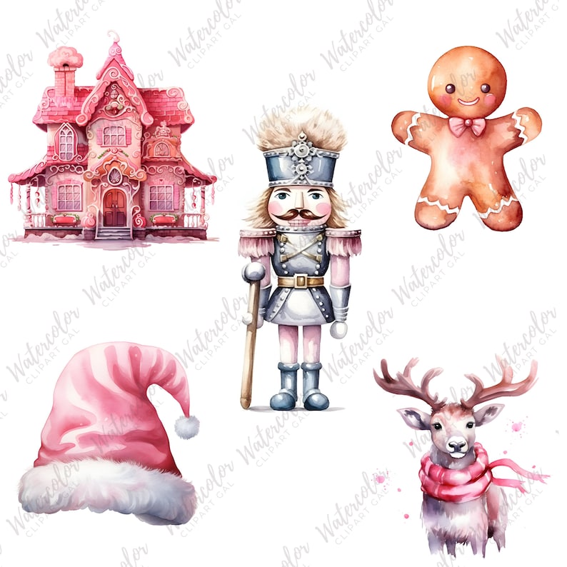 Watercolor Pink Christmas Clipart PNG Bundle Pink Winter - Etsy