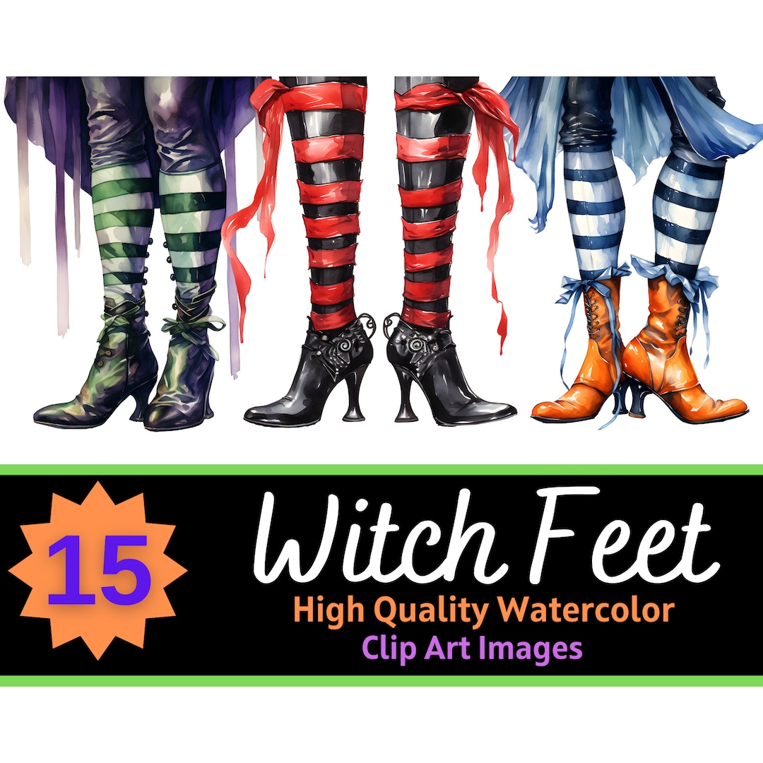 Whimsical Witch Feet PNG Halloween Watercolor Bundle | Halloween Witch ...