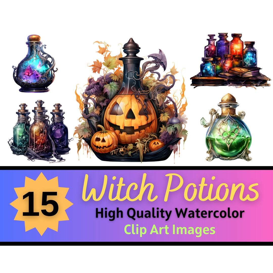 Halloween Witch Potion Bottle PNG Watercolor Bundle | Halloween Potion ...