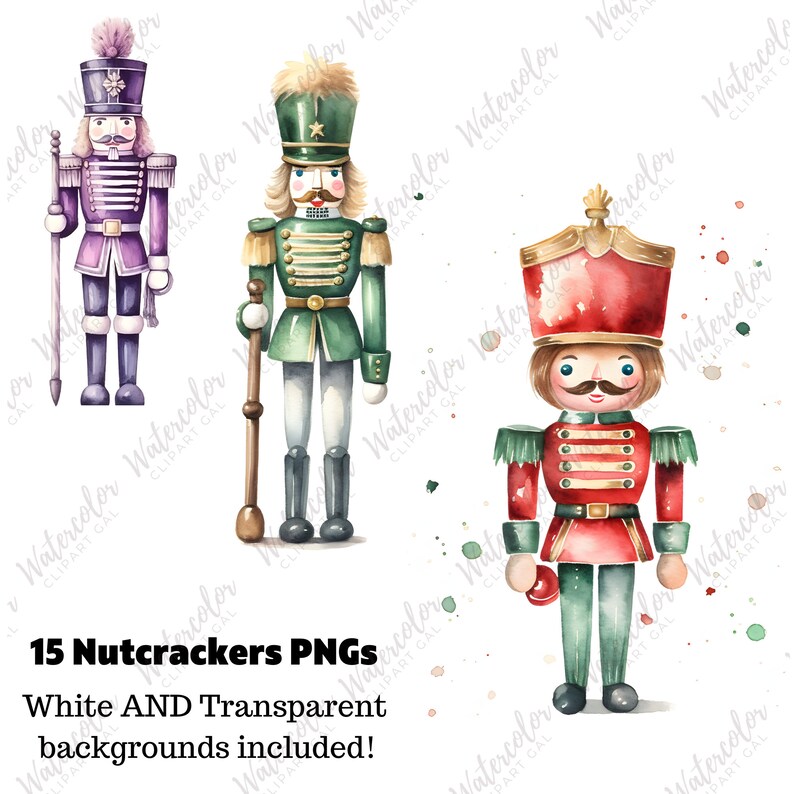 Watercolor Nutcracker Clipart PNG Bundle - Christmas Card Clipart ...