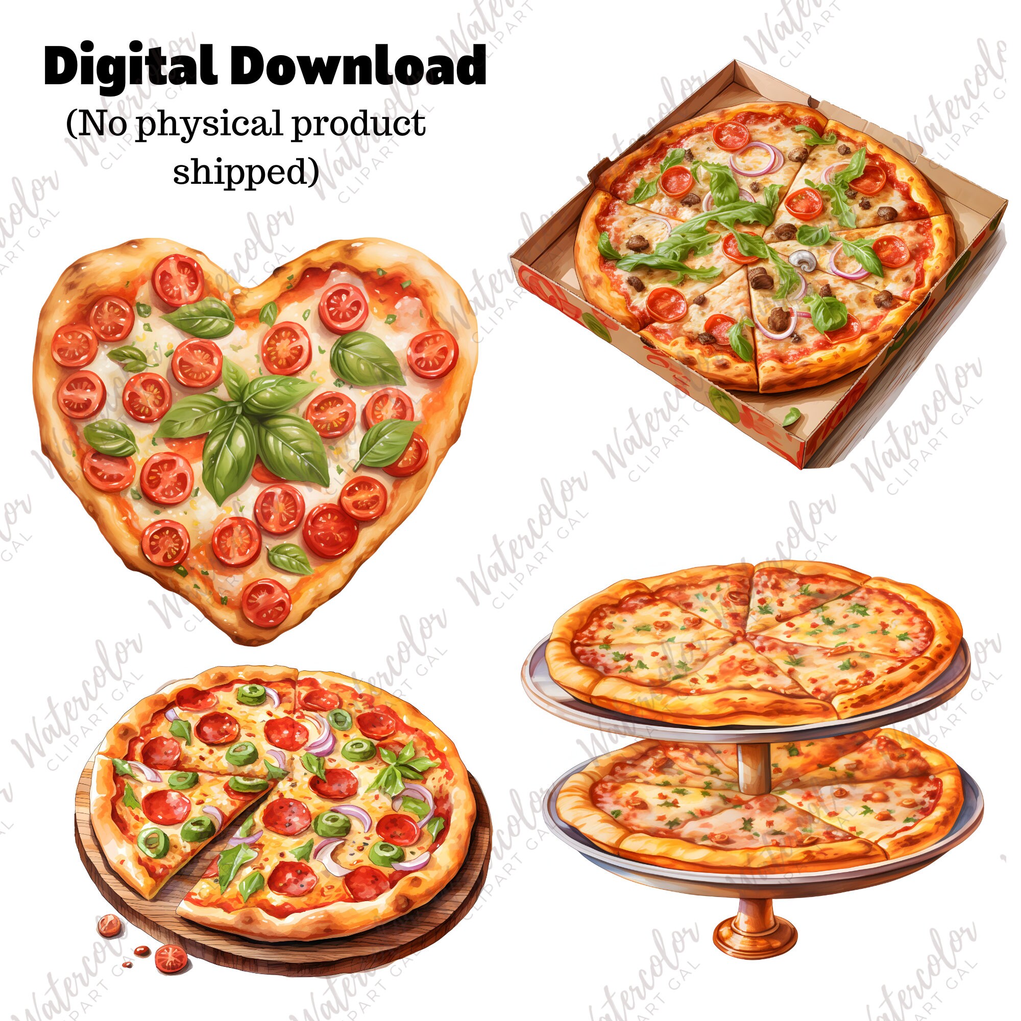 Pizza Party Clipart Watercolor Bundle Pizza PNG Food - Etsy
