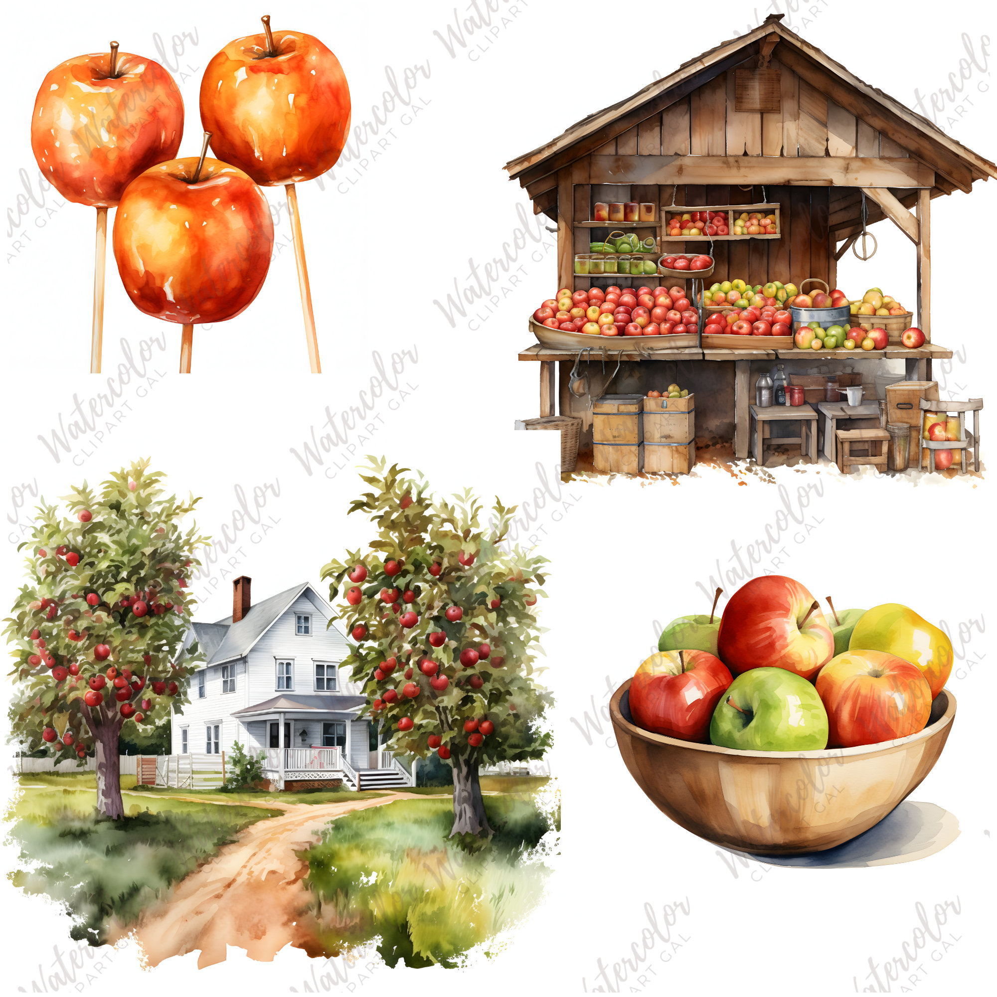 Cozy Fall Apple PNG Watercolor Clipart Bundle Apple Theme - Etsy