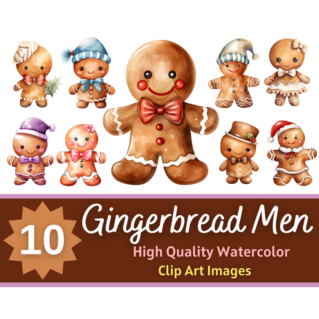 Gingerbread Man Clipart PNG Watercolor Bundle | Kawaii Gingerbread ...