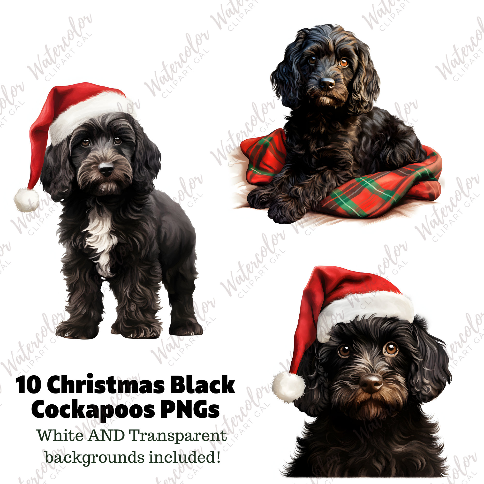 Christmas Black Cockapoo Clipart Watercolor Bundle Dog Portrait ...
