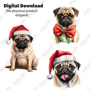 Christmas Pug PNG Watercolor Bundle | Christmas Dog Clipart | Holiday ...