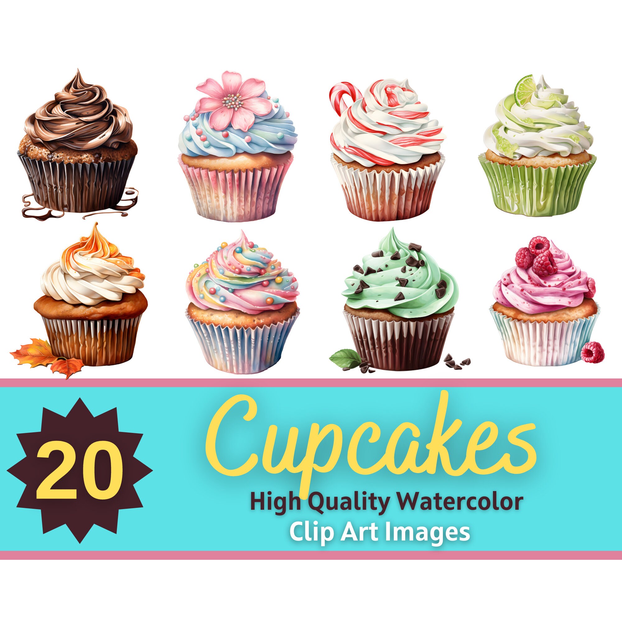 Watercolor Birthday Cake Clipart PNG Bundle Dessert Clipart Birthday ...
