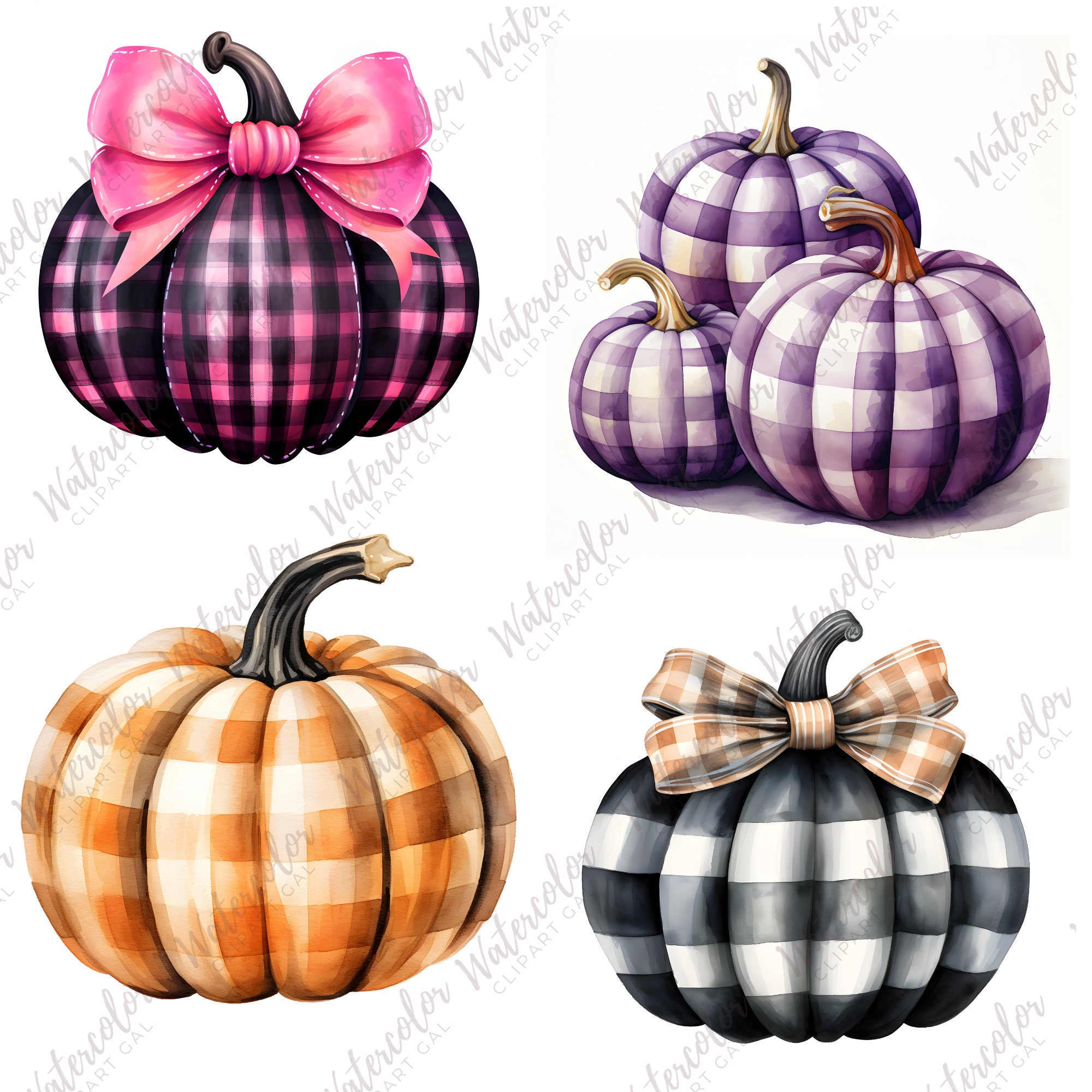 Plaid Pumpkins PNG Clipart Watercolor Bundle Cottagecore - Etsy